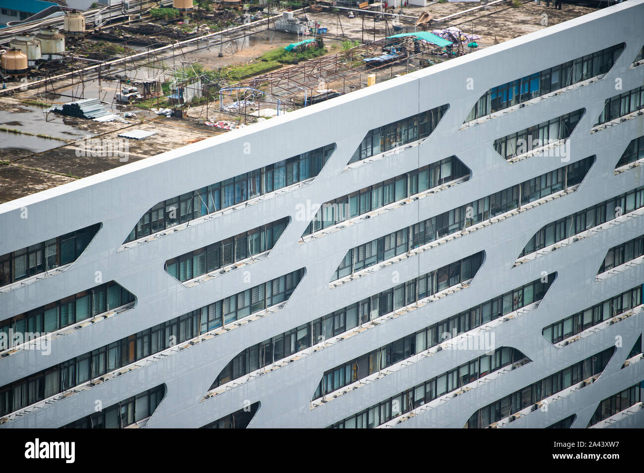 An aerial view of the huge complex of buildings of Huaqiangbei, which ...
