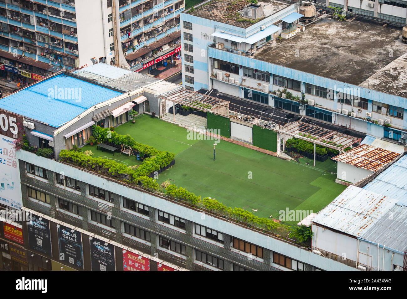An aerial view of the huge complex of buildings of Huaqiangbei, which ...