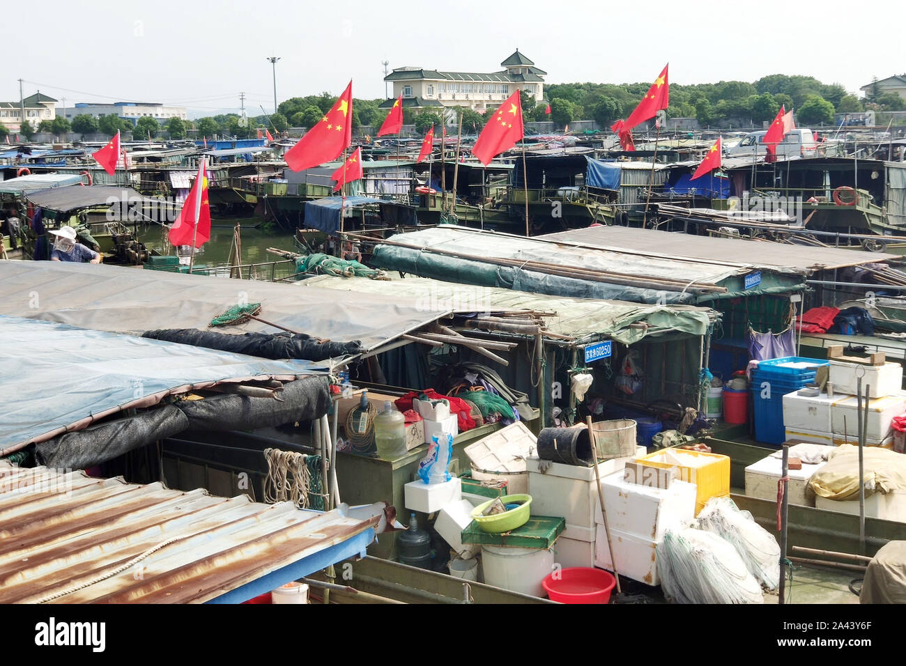 Fishing boats stop at pier, preparing for the fishing mission next day ...