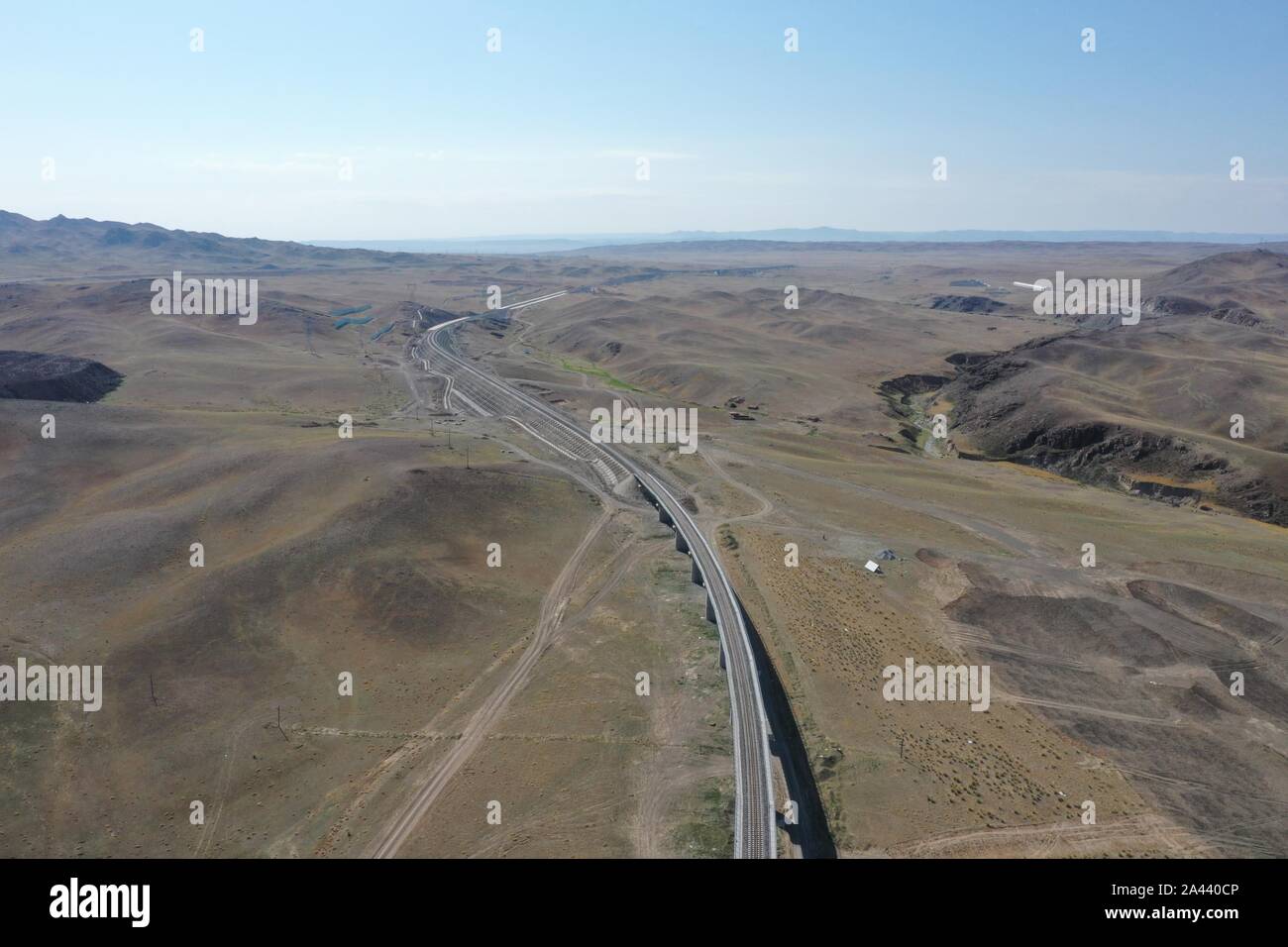 A train runs on the section between Kuytun and Tacheng Prefecture of ...