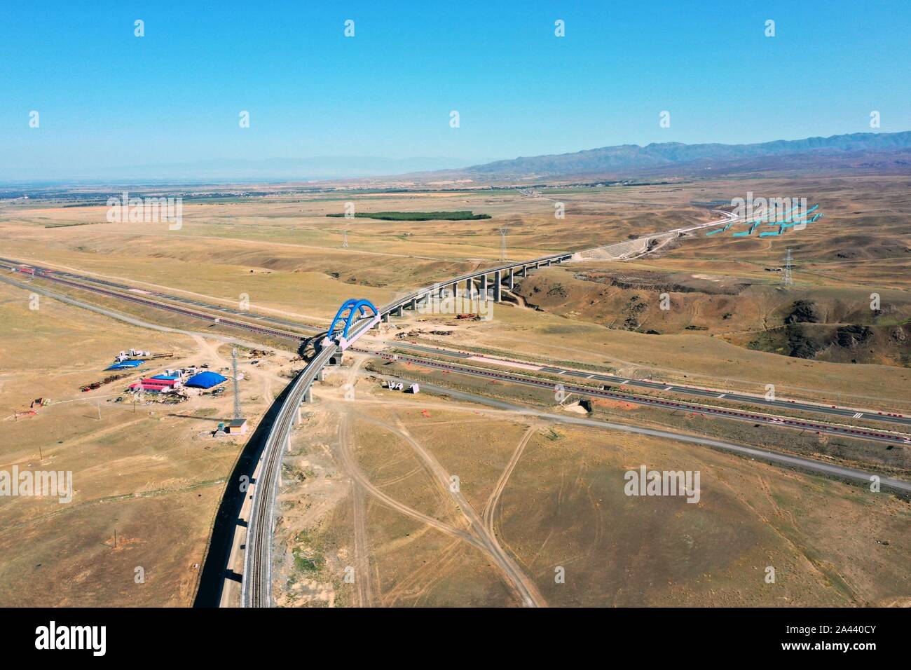 A train runs on the section between Kuytun and Tacheng Prefecture of ...