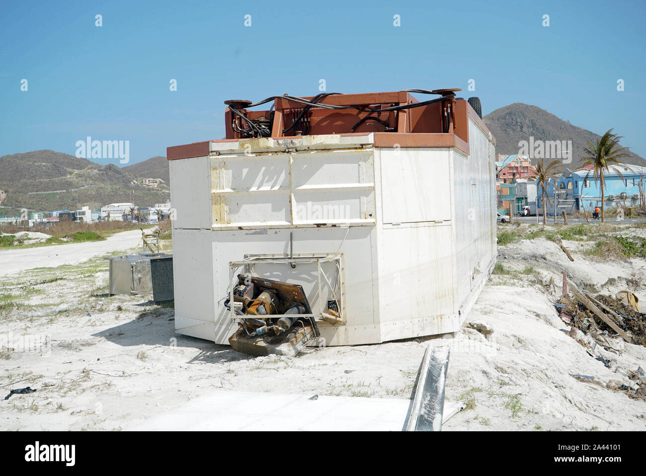Container flip over during hurricane irma on st.maarten Stock Photo - Alamy