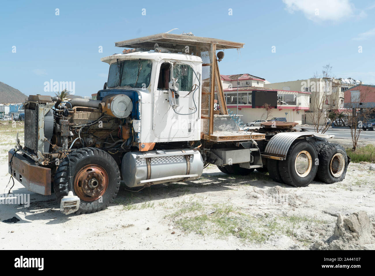 Damage truck during hurricane irma on st.maarten Stock Photo - Alamy