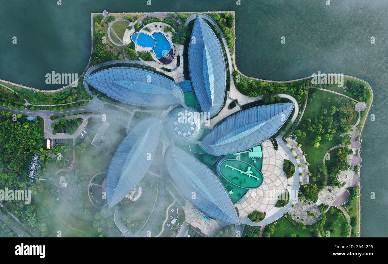 Bird view from 500 meters above of Dishui Lake reveals a fairyland ...