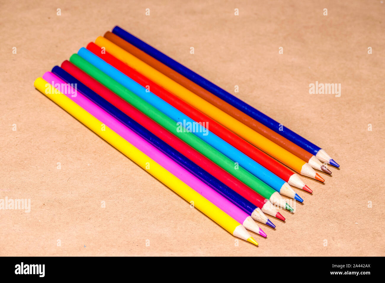 Colorful group of crayons/color pencil laying on the table Stock Photo ...