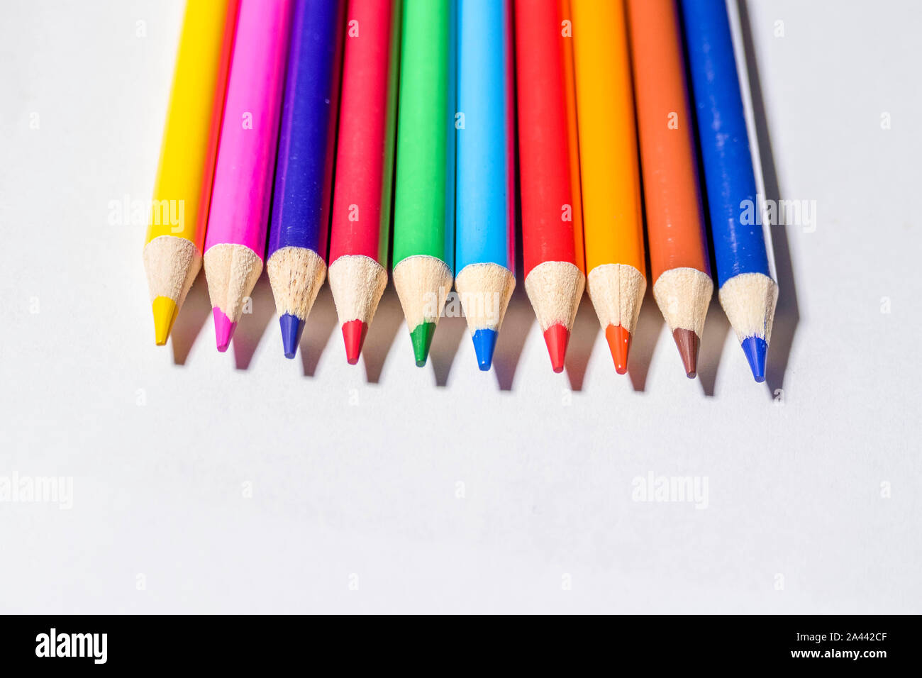 Colorful group of crayons/color pencil laying on the table Stock Photo ...
