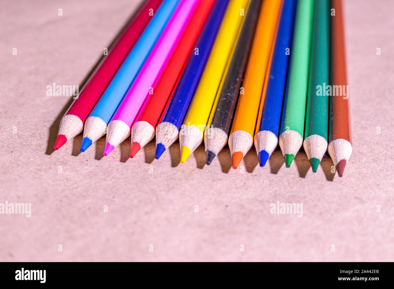 Colorful group of crayons/color pencil laying on the table Stock Photo ...
