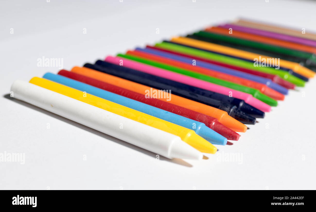 Colorful group of crayons/color pencil laying on the table Stock Photo ...