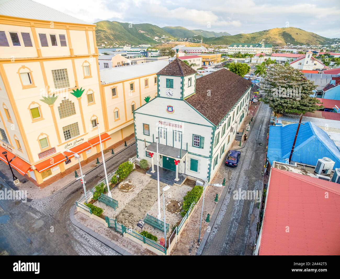 Philipsburg St.maarten January 2019: Aerial view of the courthouse on ...
