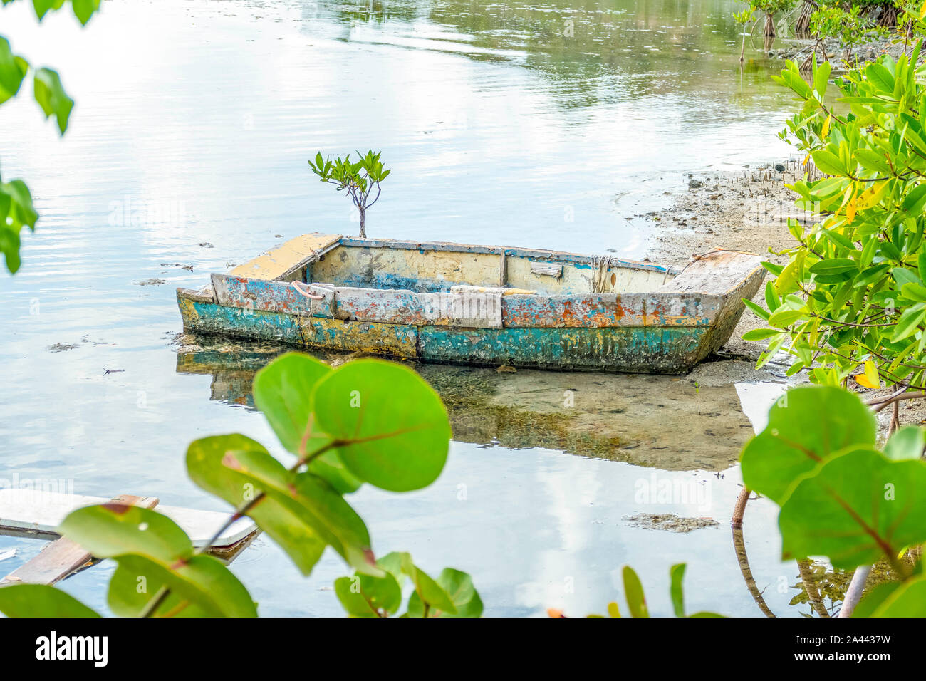 Small little boat on Simpson bay lagoon Stock Photo - Alamy
