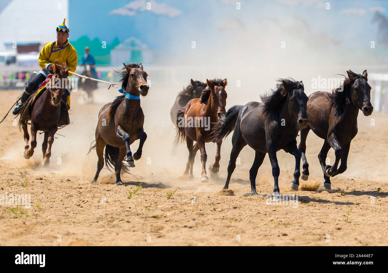 Chinese equestrians take part in a horse training contest in Huhhot ...