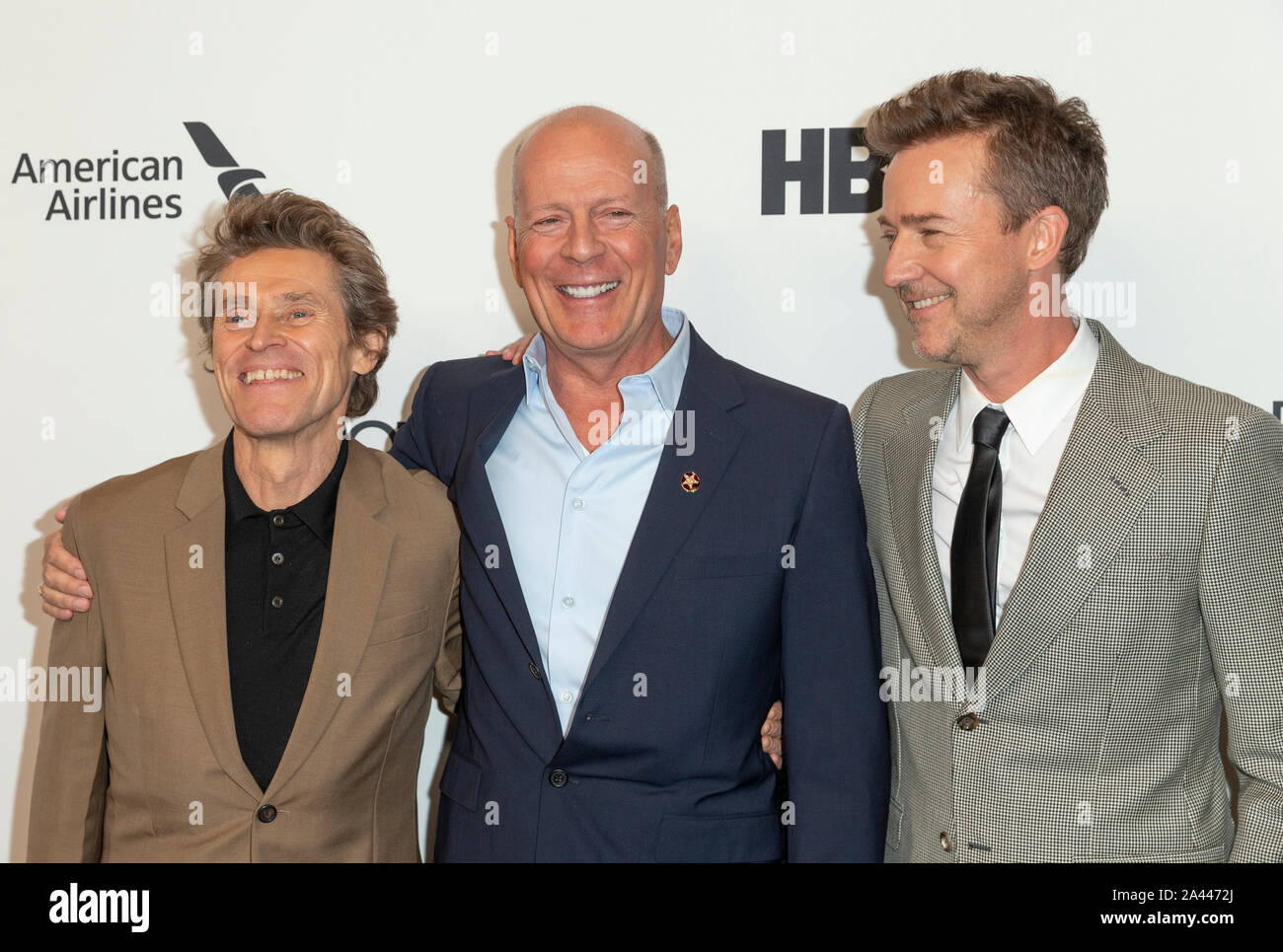 New York, NY - October 11, 2019: Willem Dafoe, Bruce Willis, Edward ...