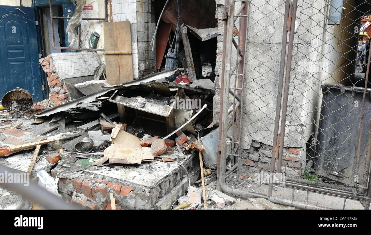 The messy scene of explosion, which caused two injured people, in ...