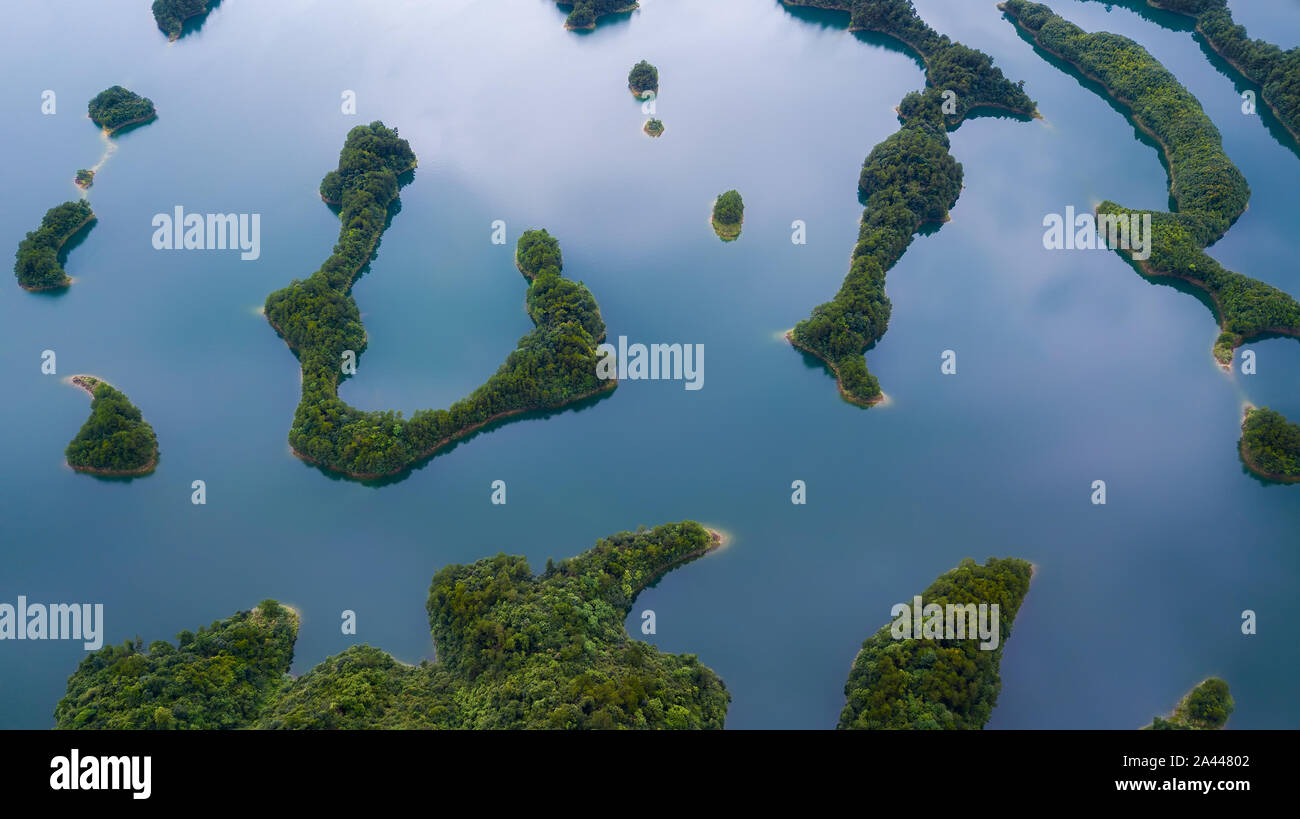 Landscape of the Qiandao Lake, or Thousand-Island Lake, surrounded by ...