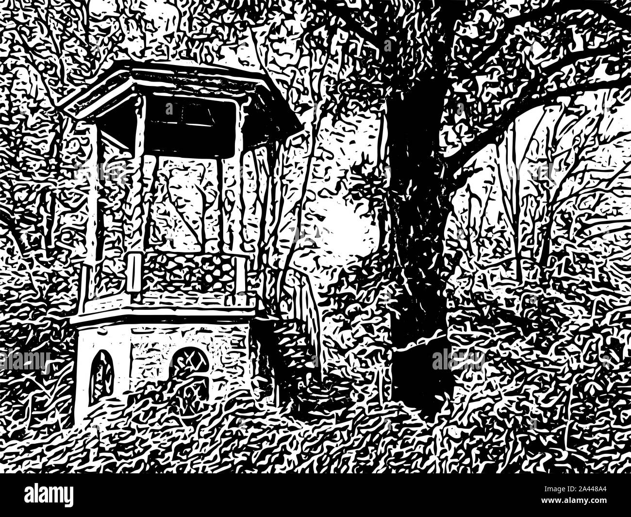 Graphic illustration in black and white. Pencil drawing of landscape ...
