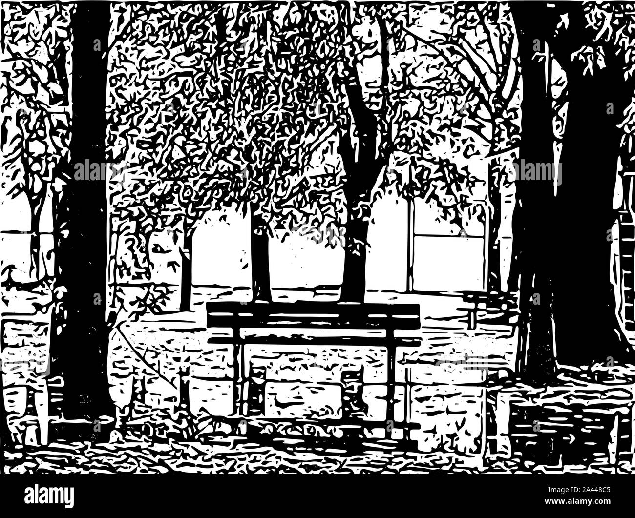 Graphic illustration in black and white. Pencil drawing of landscape ...