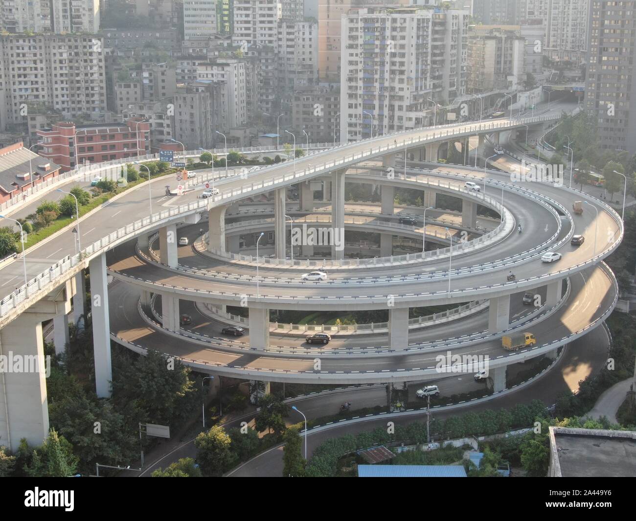Aerial view of the 720ã spiral overpass, Chongqing Wujiang Second ...