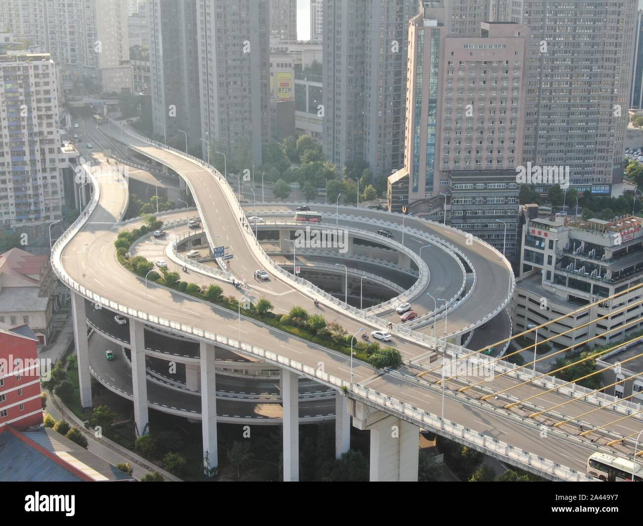 Aerial view of the 720ã spiral overpass, Chongqing Wujiang Second ...