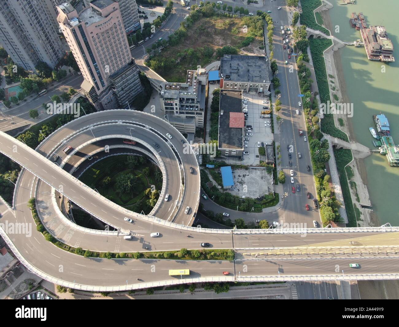 Aerial view of the 720ã spiral overpass, Chongqing Wujiang Second ...