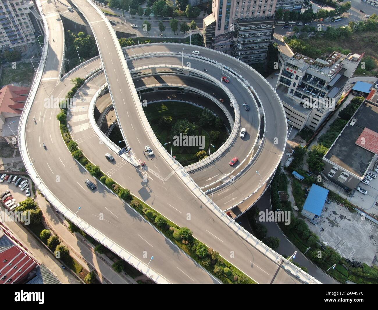 Aerial view of the 720ã spiral overpass, Chongqing Wujiang Second ...