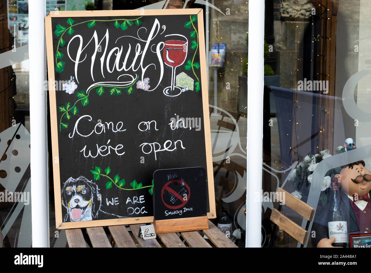 Mauls cheese and wine bar sign Stock Photo - Alamy