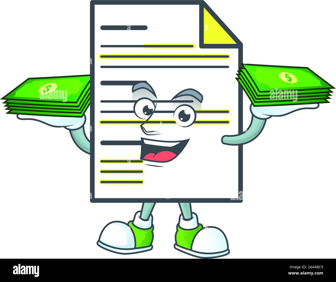 With money bag document template with cartoon character shape Stock ...
