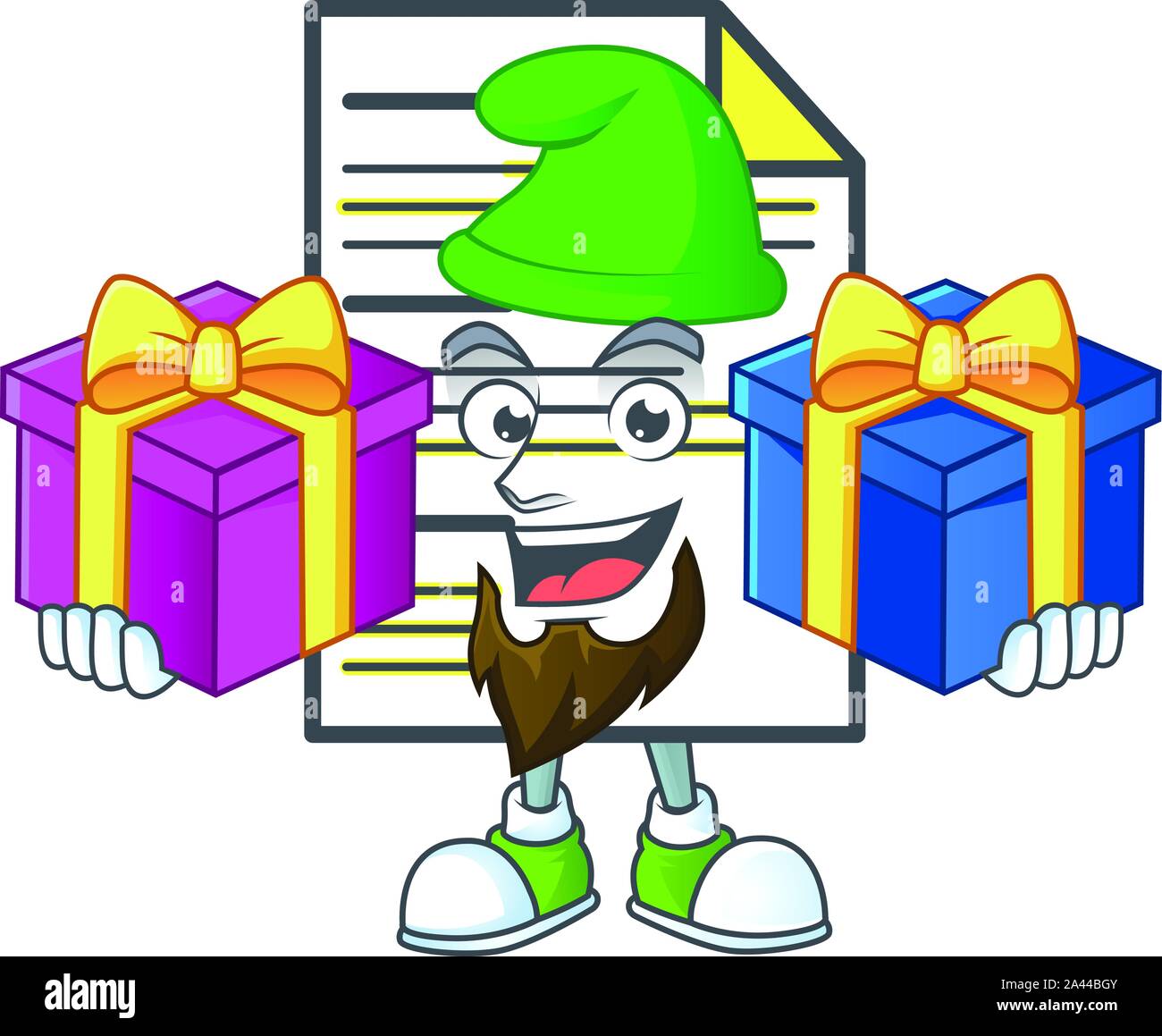 Bring two gifts document cartoon mascot on white background Stock ...