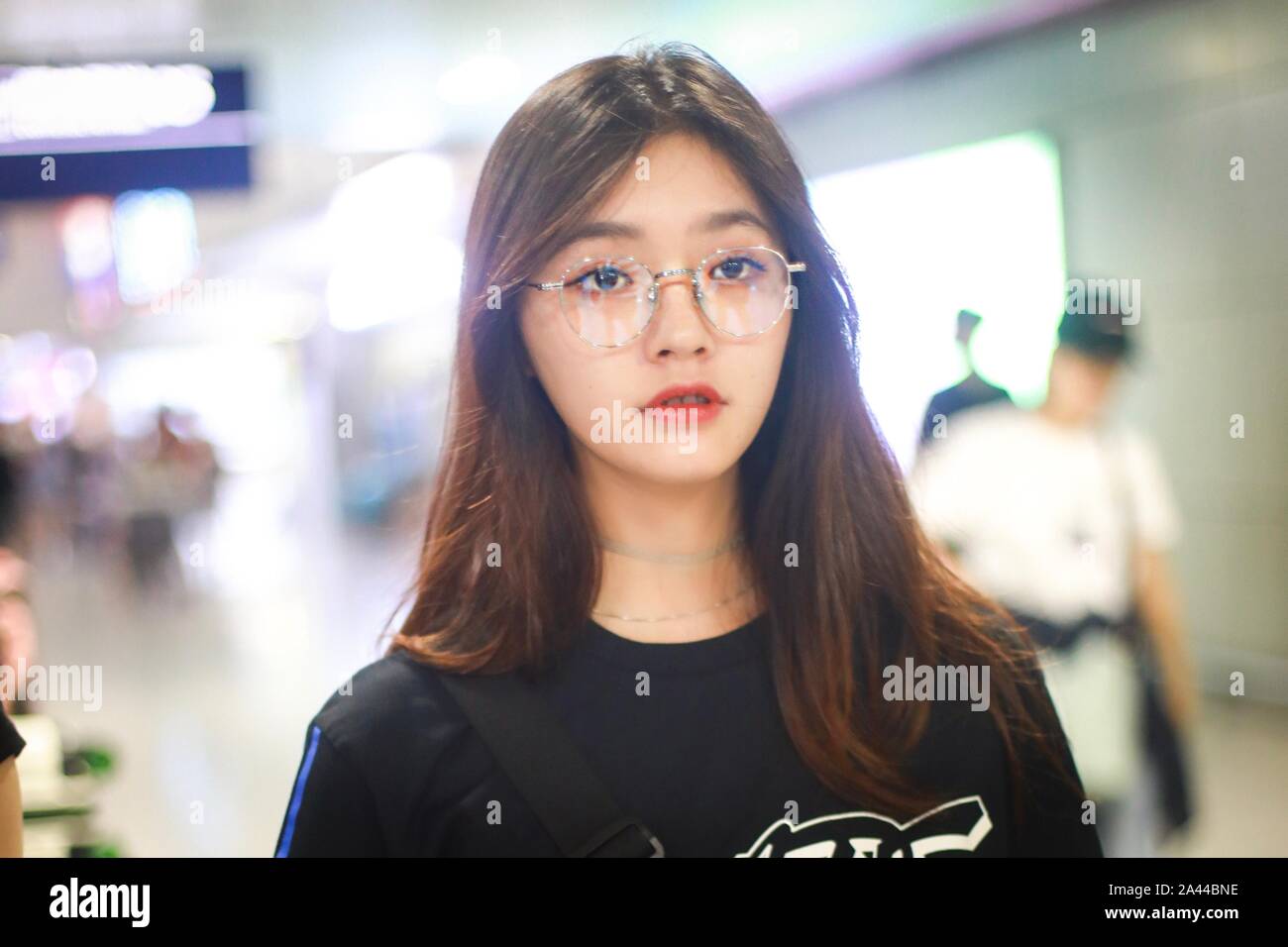 Chinese actress Jelly Lin or Jelly Lin arrives at the Chengdu Shuangliu ...