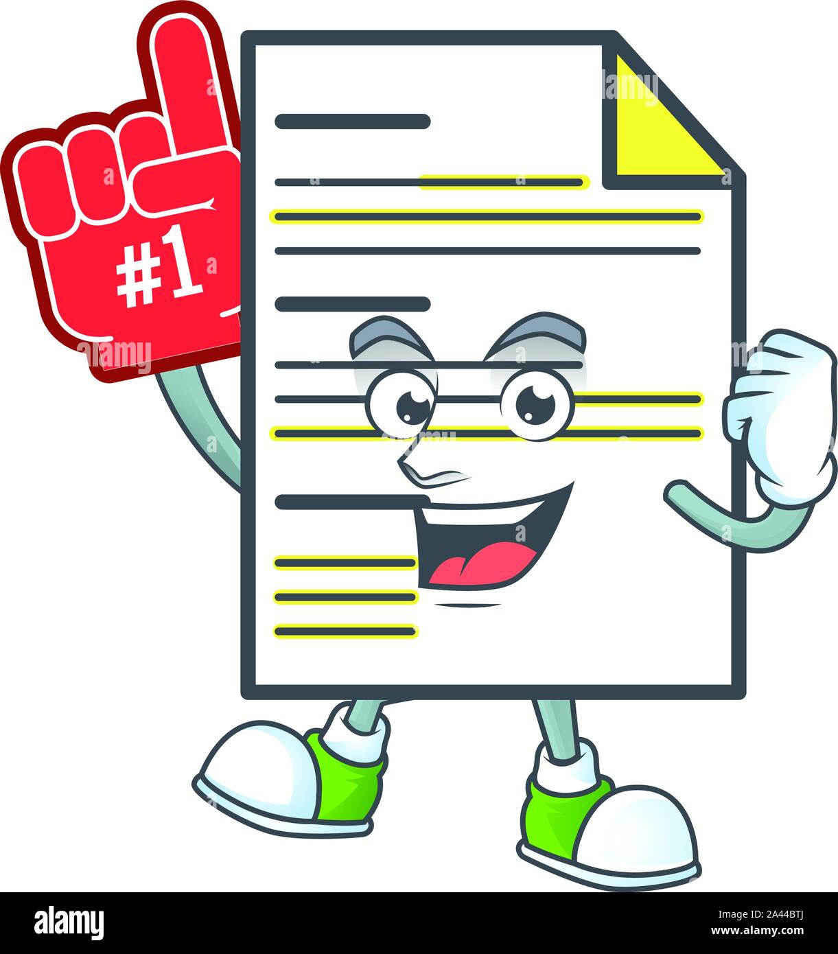Foam finger document cartoon mascot on white background Stock Vector ...