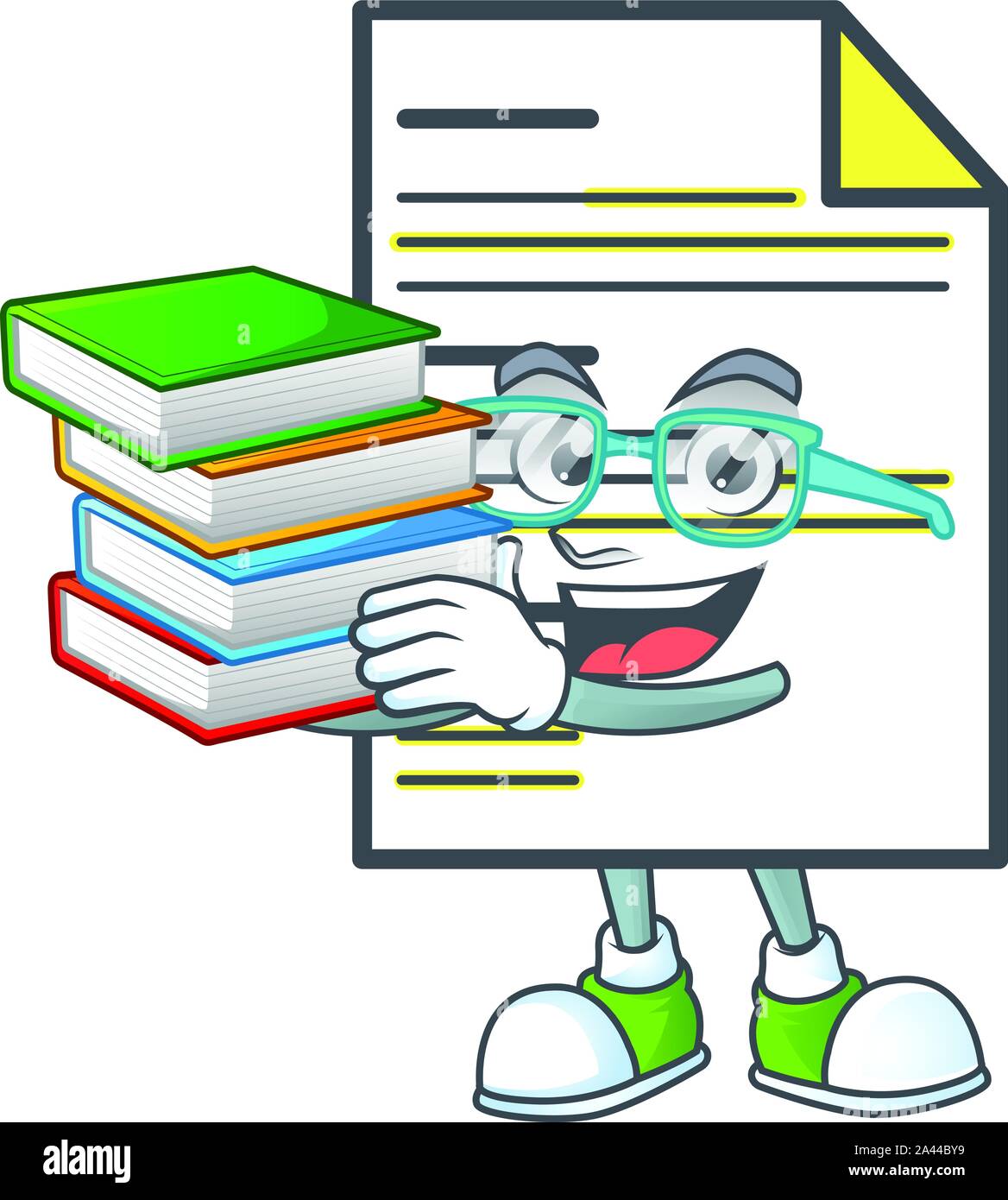 Student with book document cartoon mascot on white background Stock ...