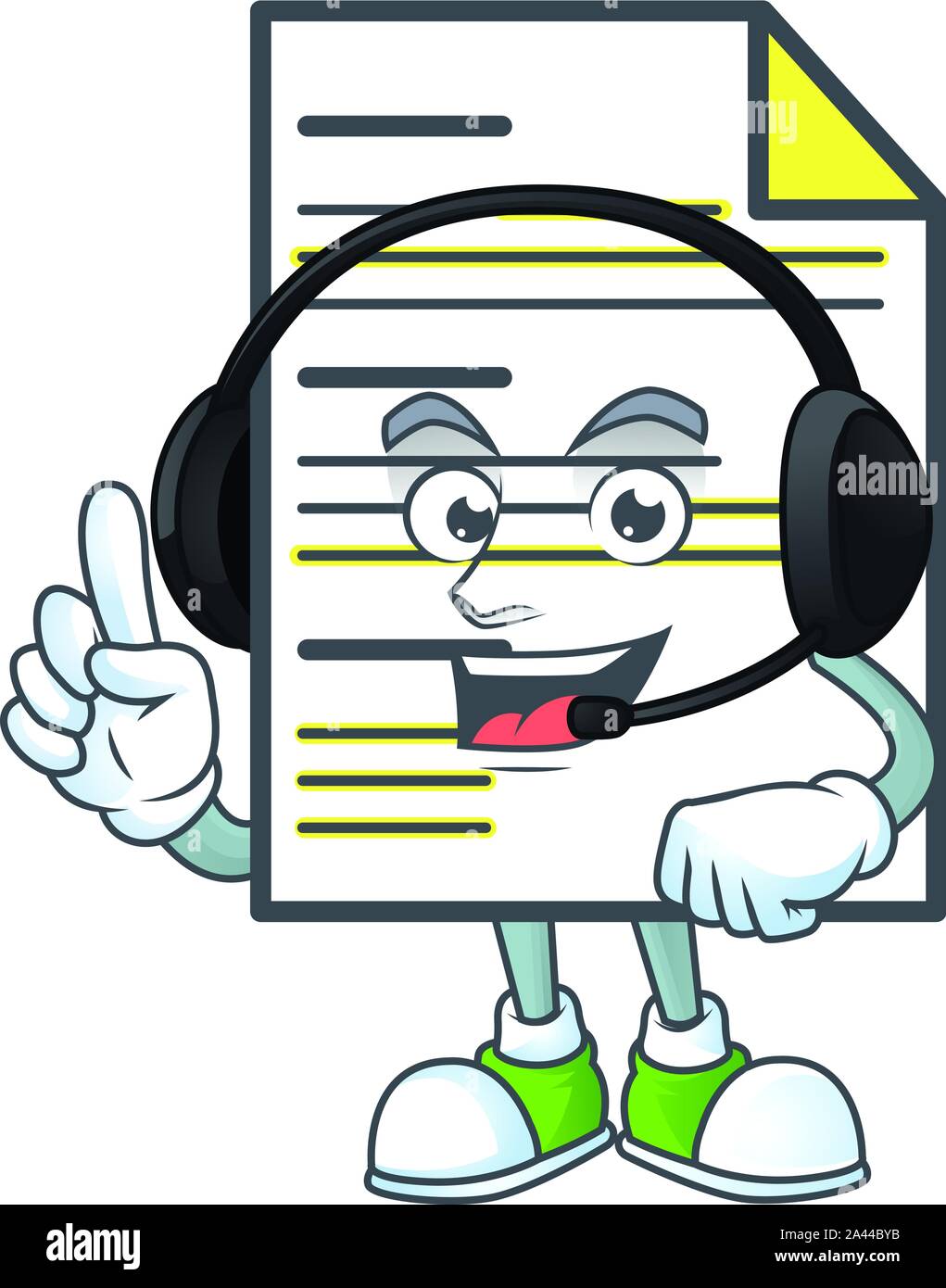 With headphone document cartoon mascot on white background Stock Vector ...
