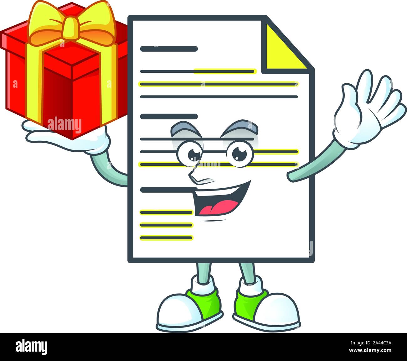 Bring gift document cartoon mascot on white background Stock Vector ...