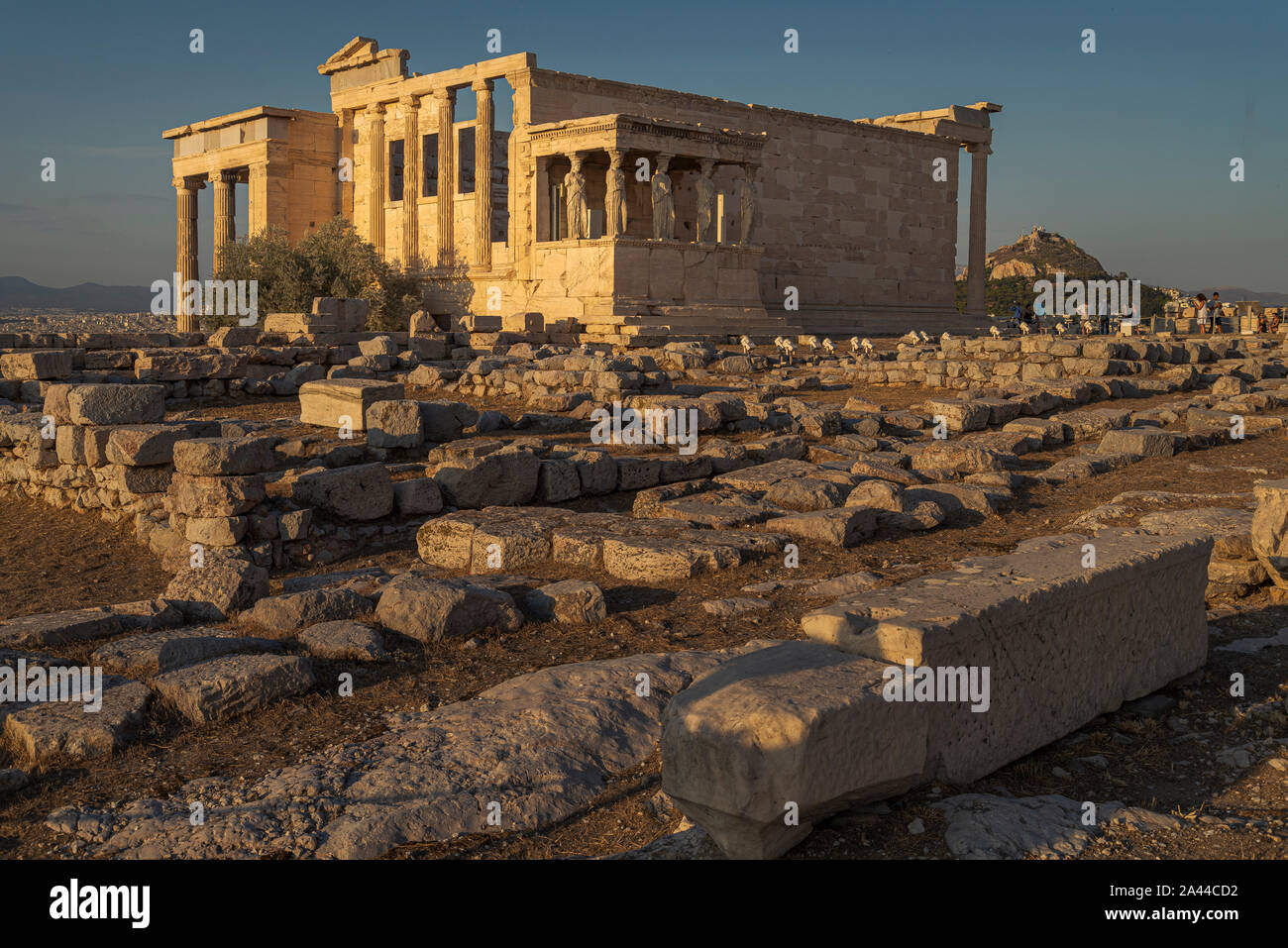 Ancient Erechtheion temple on Acropolis hill in Athens, Greece Stock ...