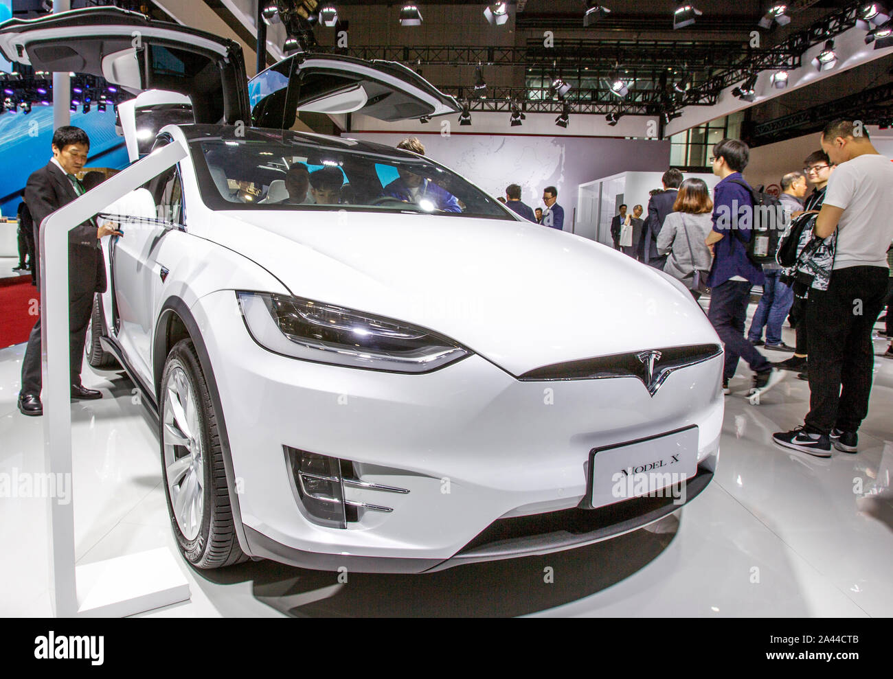 --FILE--A Tesla Model X electric car is displayed during the 18th ...