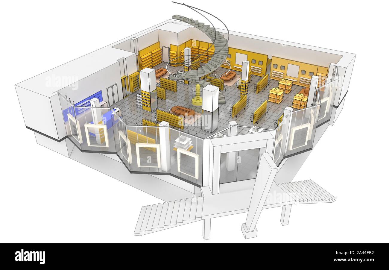 shopping mall, interior visualization, 3D illustration Stock Photo - Alamy