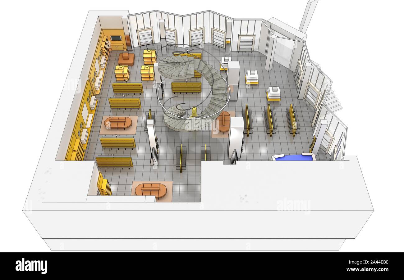 shopping mall, interior visualization, 3D illustration Stock Photo - Alamy