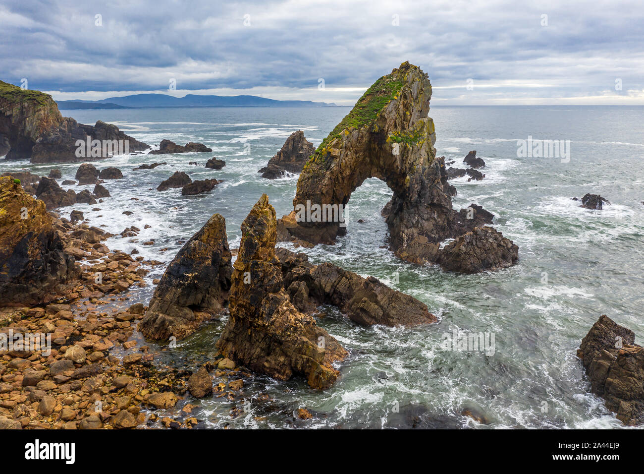 Aerial view of the Crohy Head Sea Arch, County Donegal - Ireland Stock ...