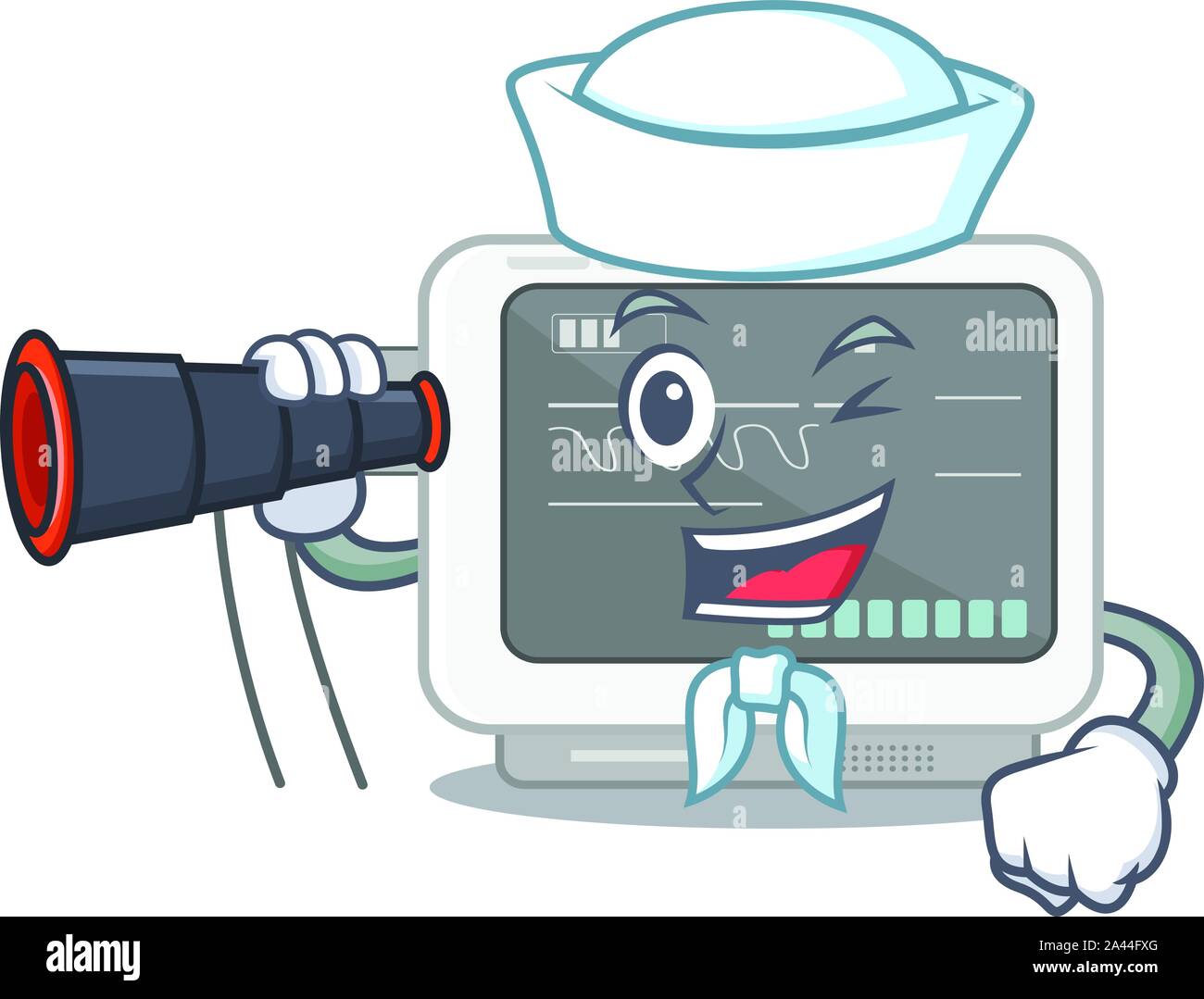 Sailor with binocular ecg machine isolated in the character Stock ...