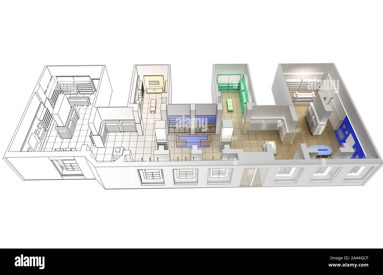 shopping mall, interior visualization, 3D illustration Stock Photo - Alamy