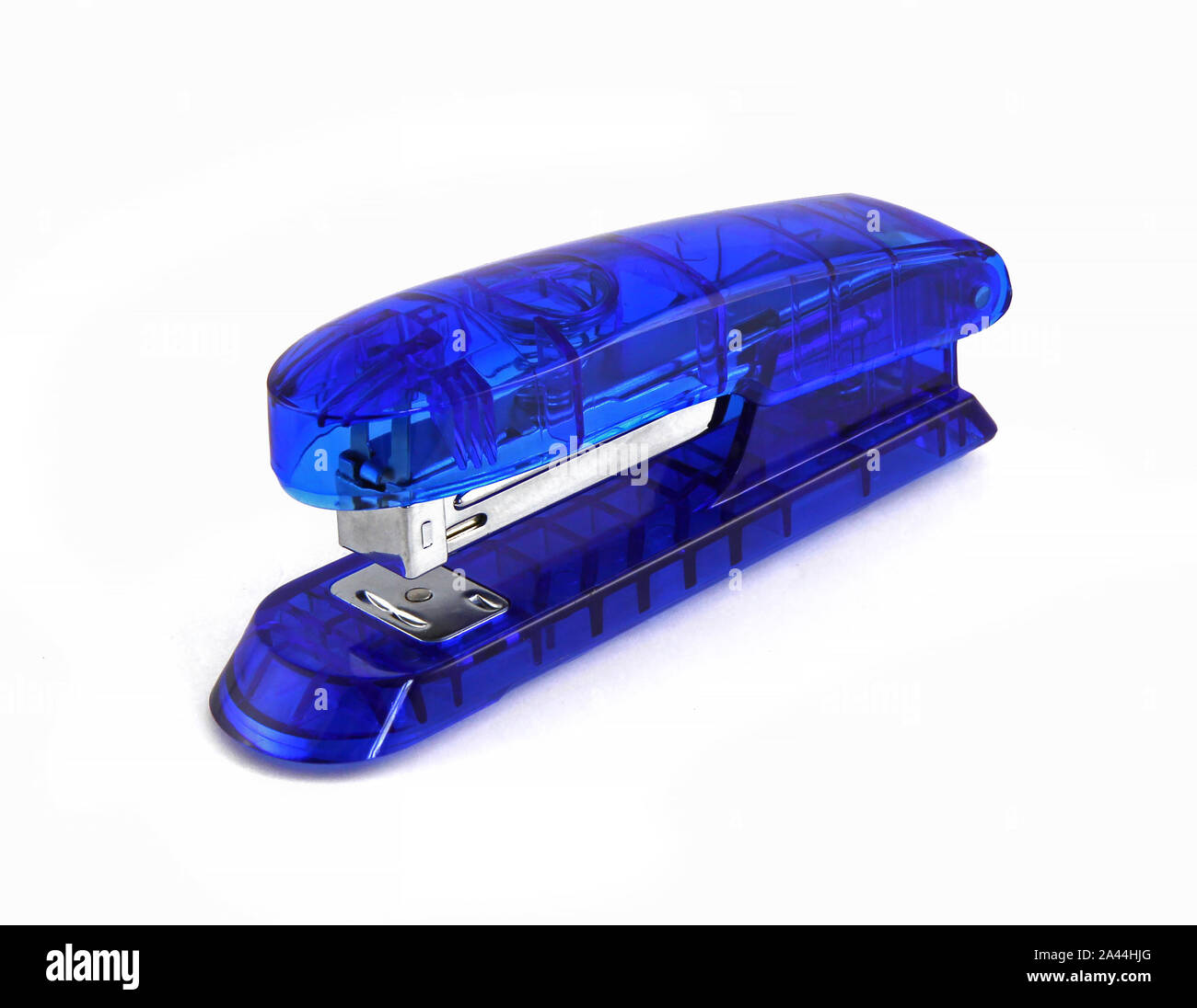 Blue stapler isolated on white background. It is an office tool for ...