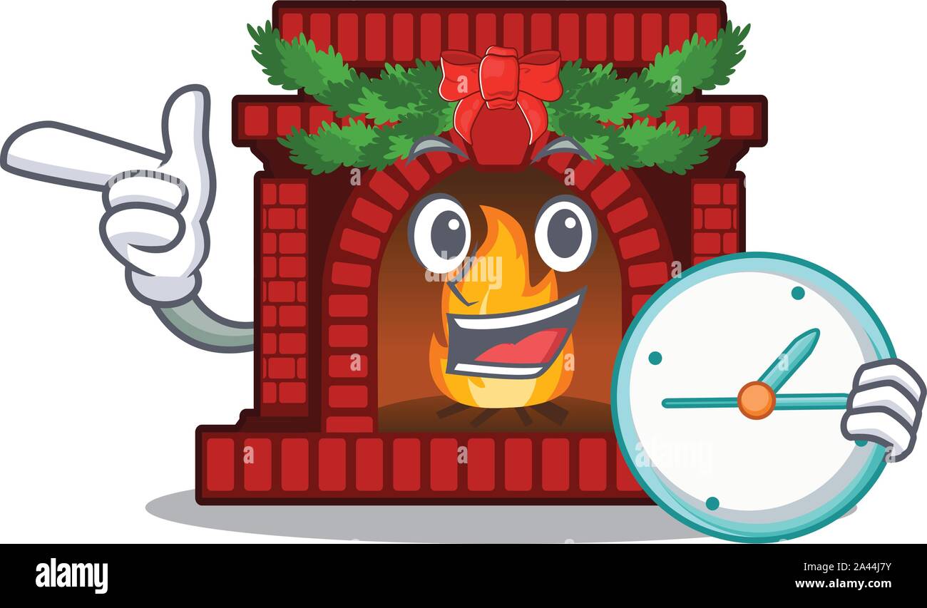 With clock christmas fireplace in the cartoon shape Stock Vector Image ...