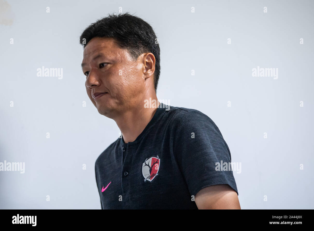Head coach Go Oiwa of Japan's Kashima Antlers F.C. attends a press ...