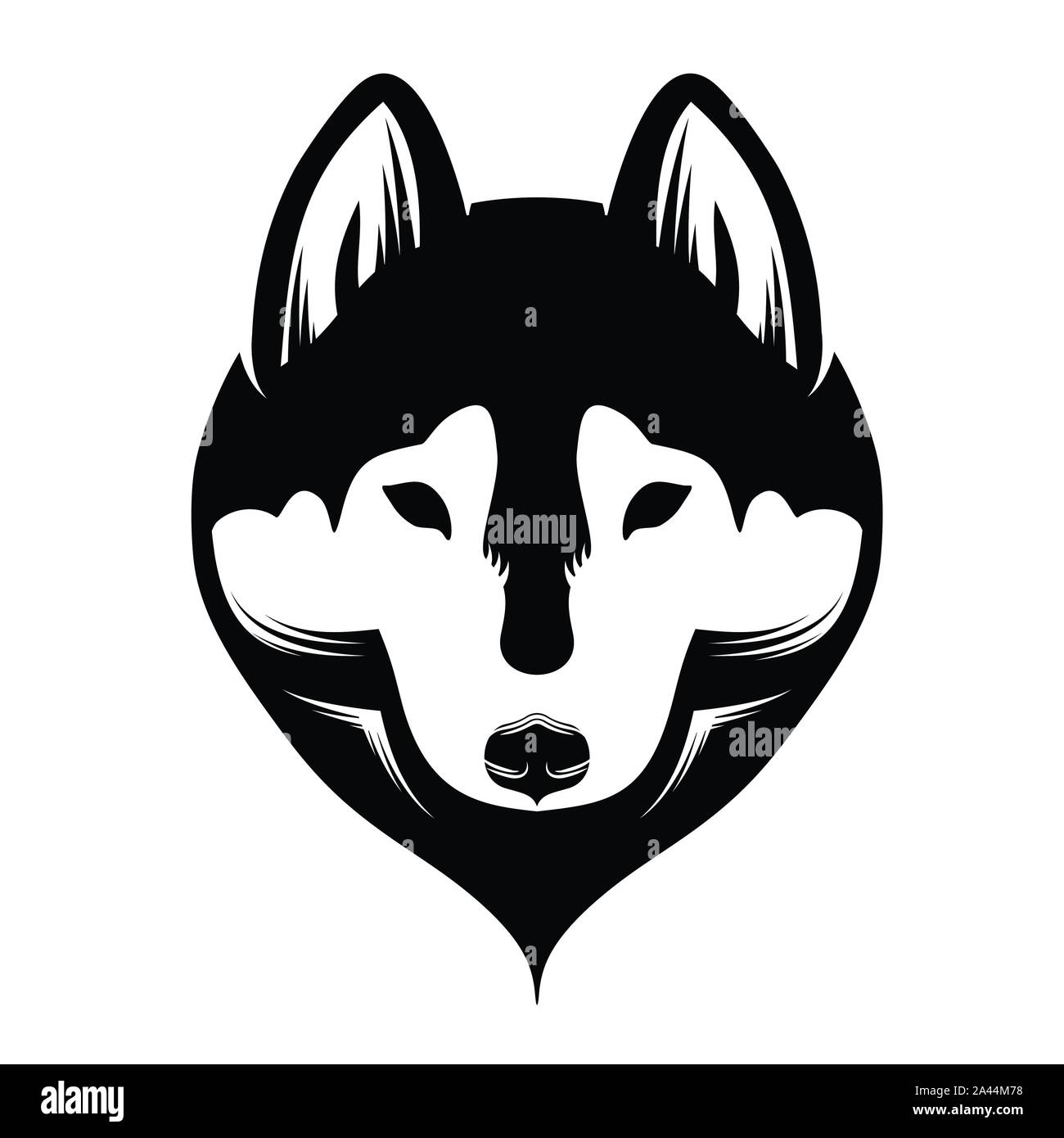 Vector illustration of a siberian husky on white background. Dog emblem ...
