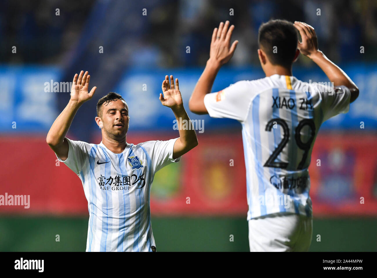 Israeli-Arab football player Dia Saba of Guangzhou R&F F.C. celebrates ...