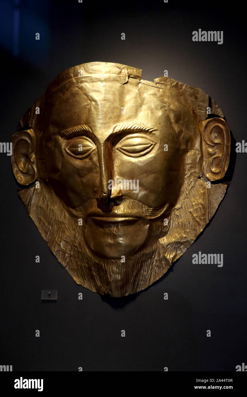 Gold death mask of agamemnon hi-res stock photography and images - Alamy