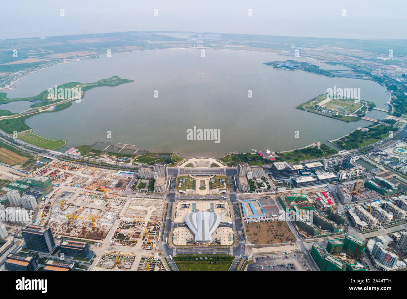 Aerial view of the Dishui Lake and Lingang area in Shanghai, China, 13 ...