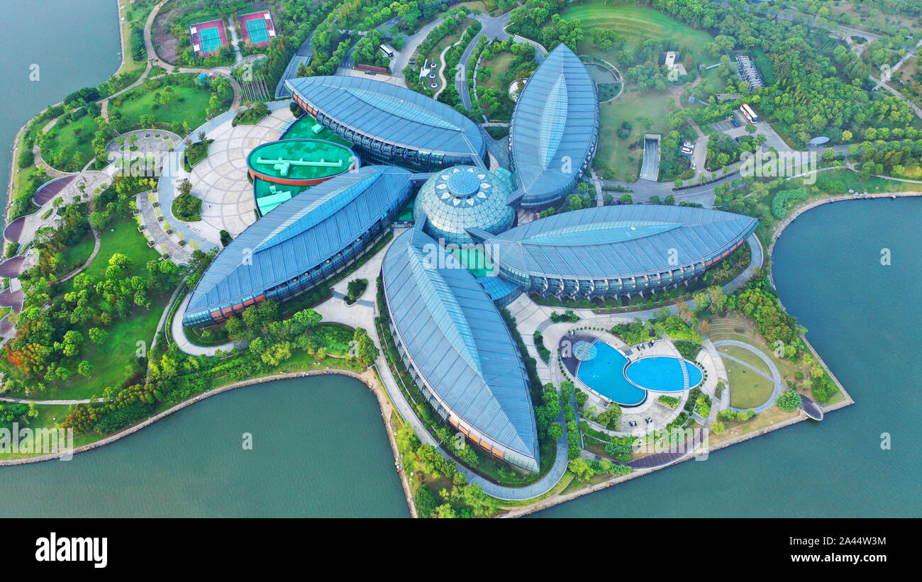 Bird view from 500 meters above of Dishui Lake reveals a fairyland ...