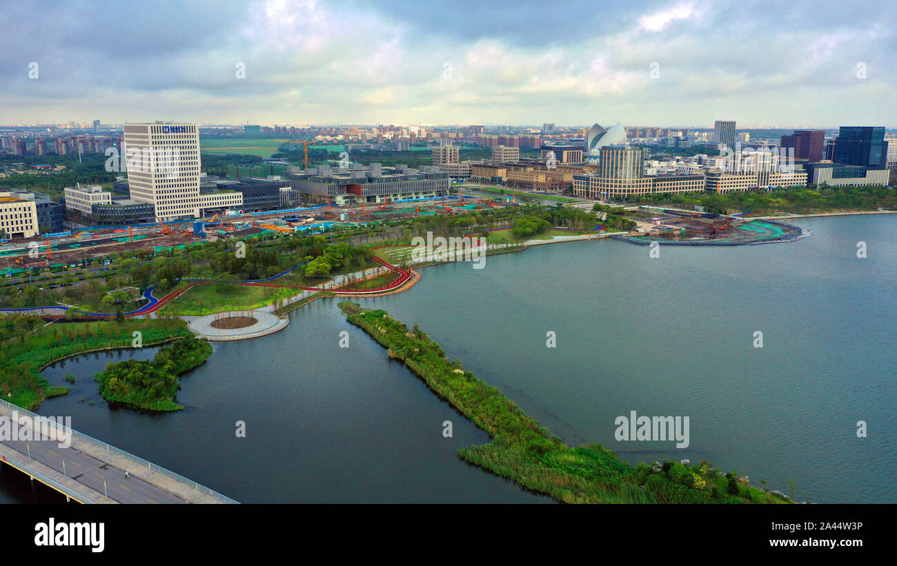 Bird view from 500 meters above of Dishui Lake reveals a fairyland ...