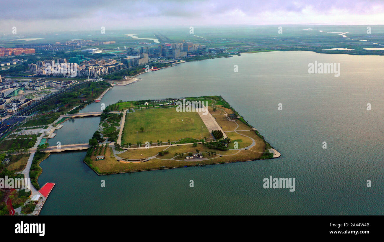 Bird view from 500 meters above of Dishui Lake reveals a fairyland ...