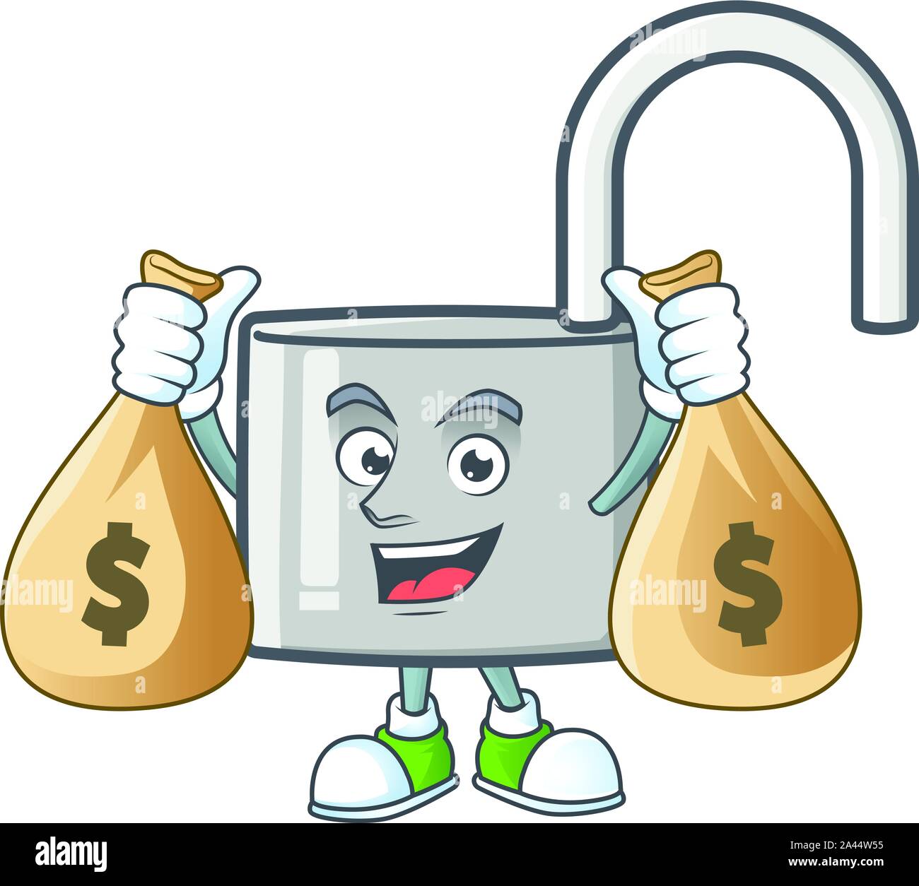With money bag unlock key with cartoon character design Stock Vector ...